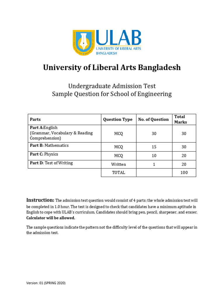 Engineering Admission Test Guide | PDF