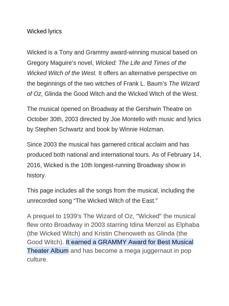 Wicked Fun Facts | PDF