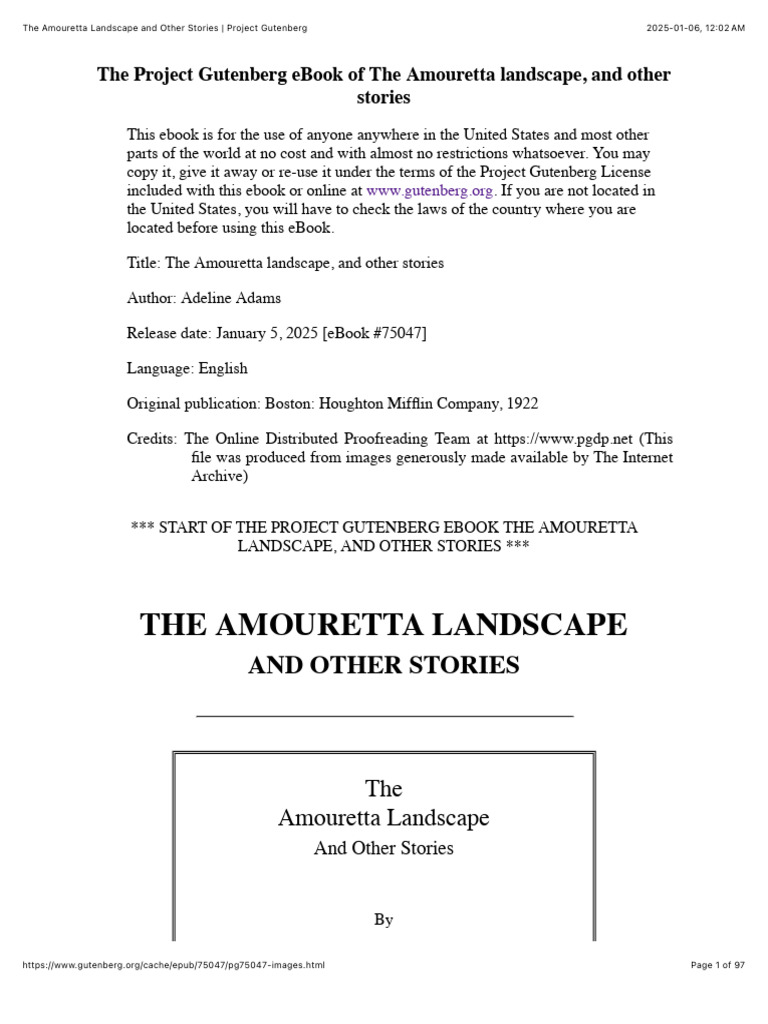 The Amouretta Landscape and Other Stories - Project Gutenberg | PDF | Paintings | Project Gutenberg