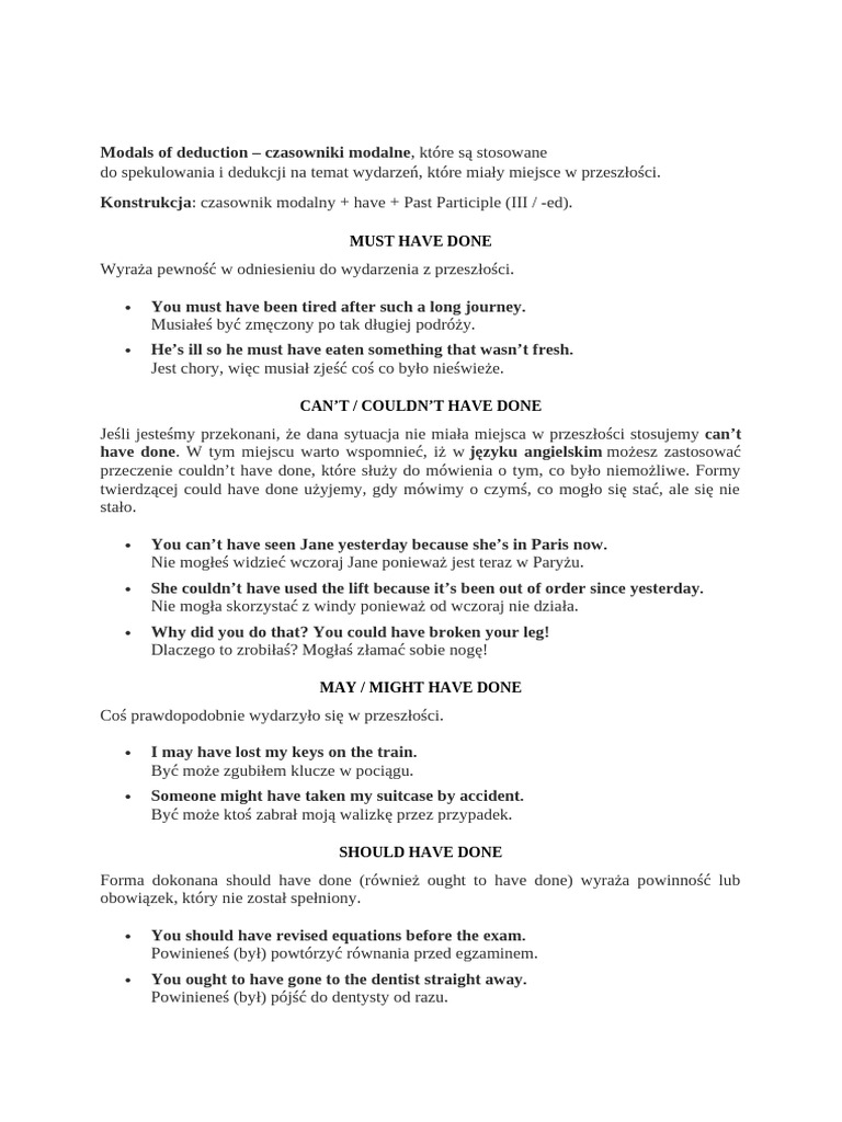 Past Modals of Deduction | PDF