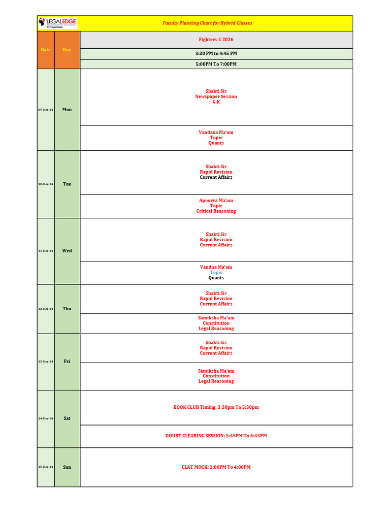 Dec 2nd Week Shedule | PDF
