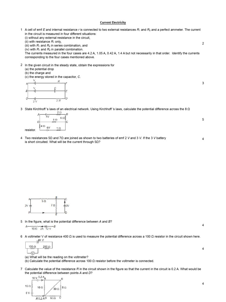 Current Electricity Circuit Questions | PDF | Voltage | Electrical ...