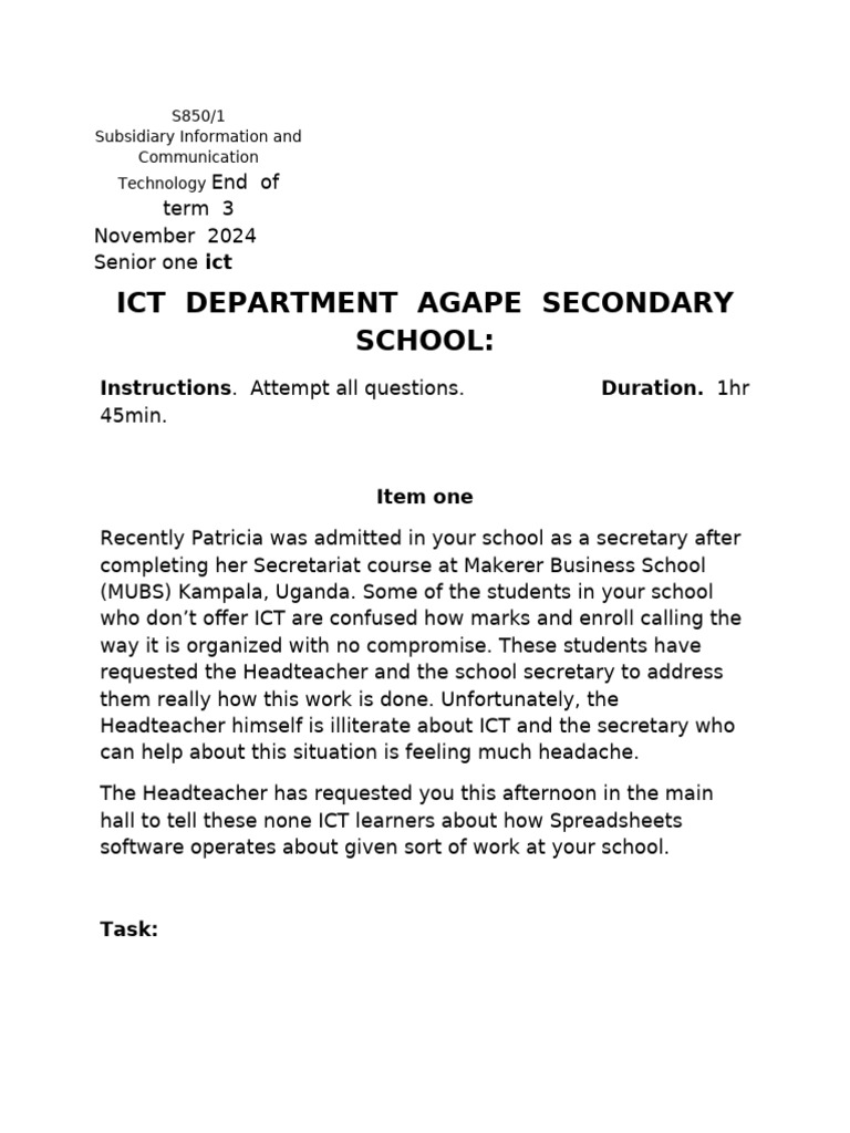 Senior One ICT Exam Preparation Guide | PDF | Educational Technology ...