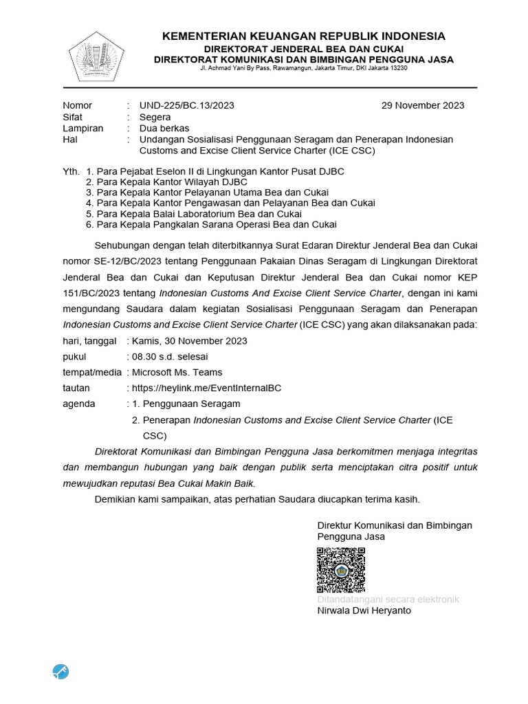 Undangan Sosialisasi Penggunaan Seragam Dan Penerapan Indonesian ...