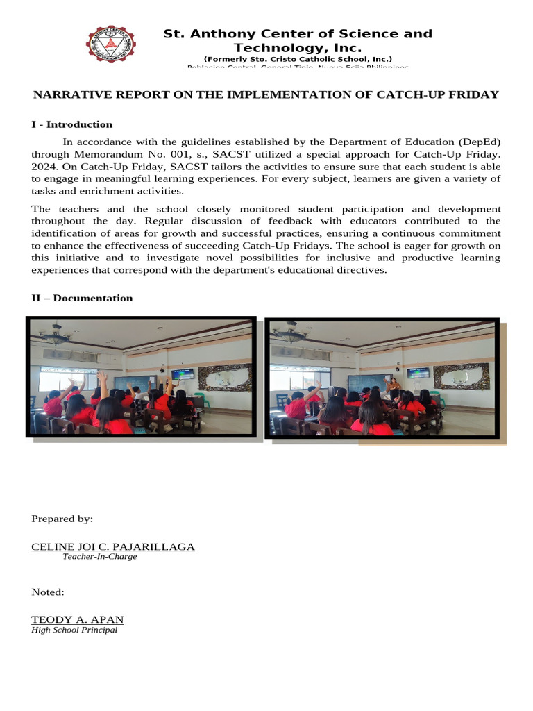 Catch Up Friday Narrative Report | PDF