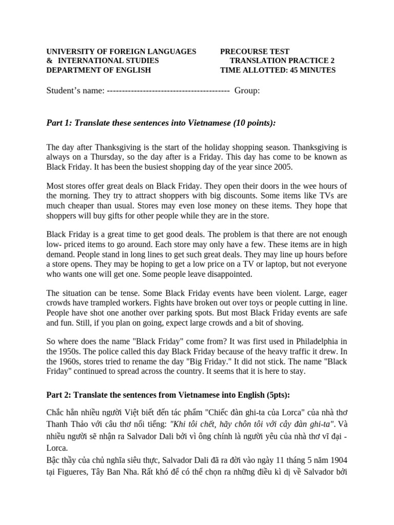 Pre Course Test Translation Practice 2 | PDF