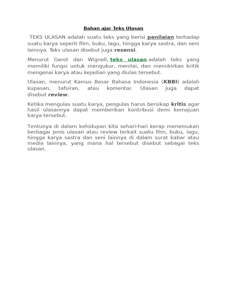 Bahan Ajar Teks Ulasan | PDF