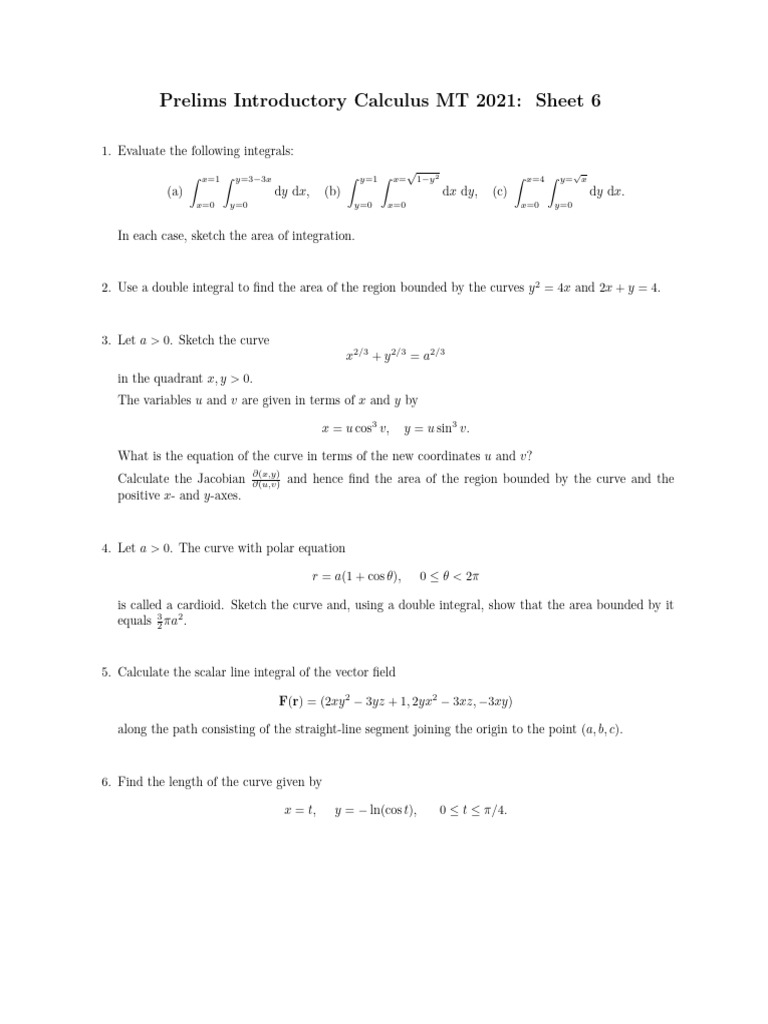 Prelims Calculus Sheet 6 | PDF