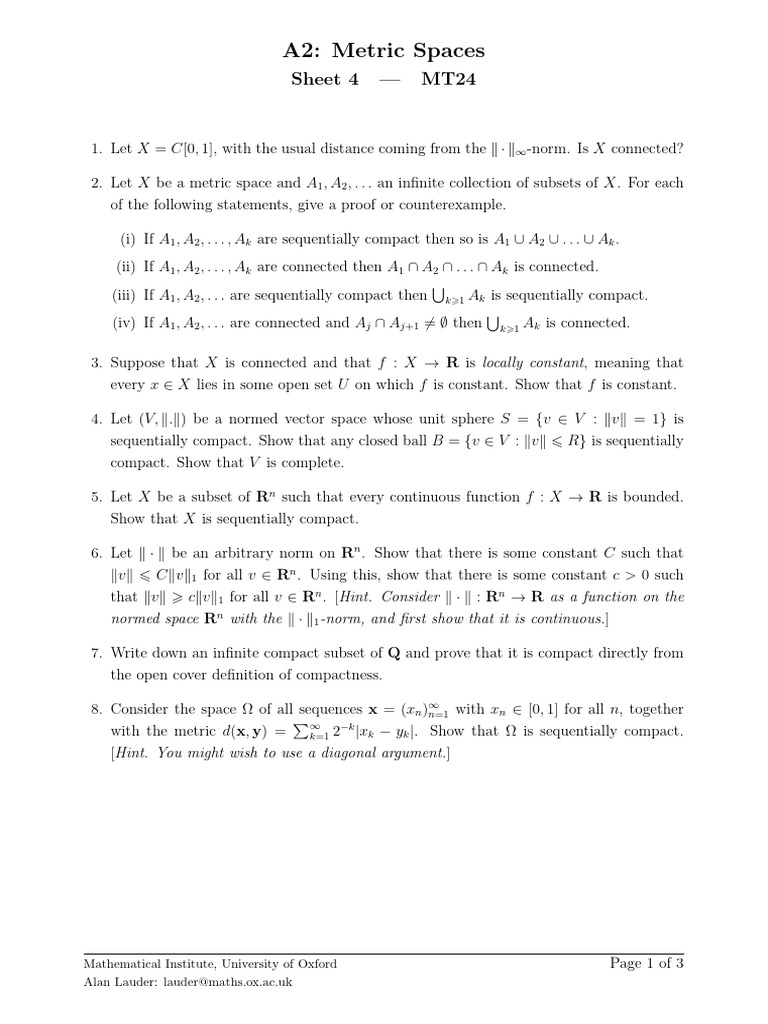 Sequentially Compact Spaces in Metric Theory | PDF | Compact Space ...