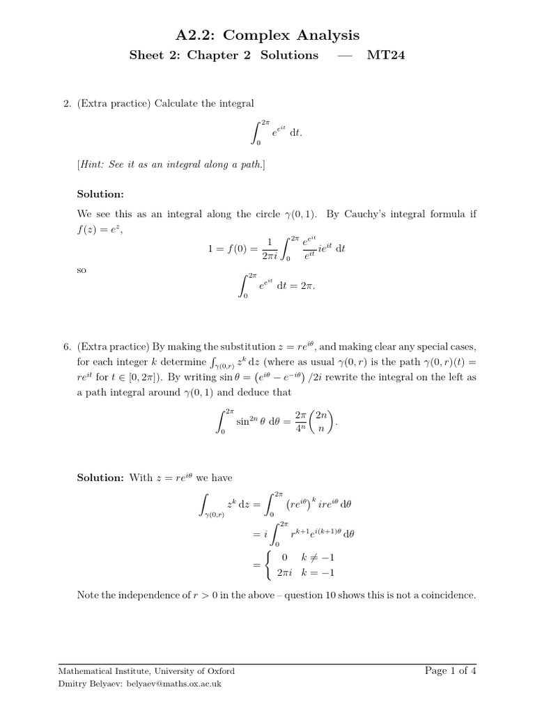 Complex Analysis Solutions: MT24 | PDF | Function (Mathematics ...
