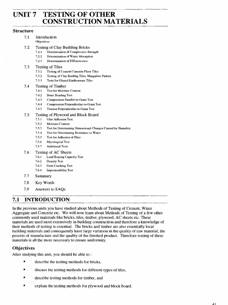 Testing Other Const Materials Like Timber Plywood Chapt 7 | PDF ...