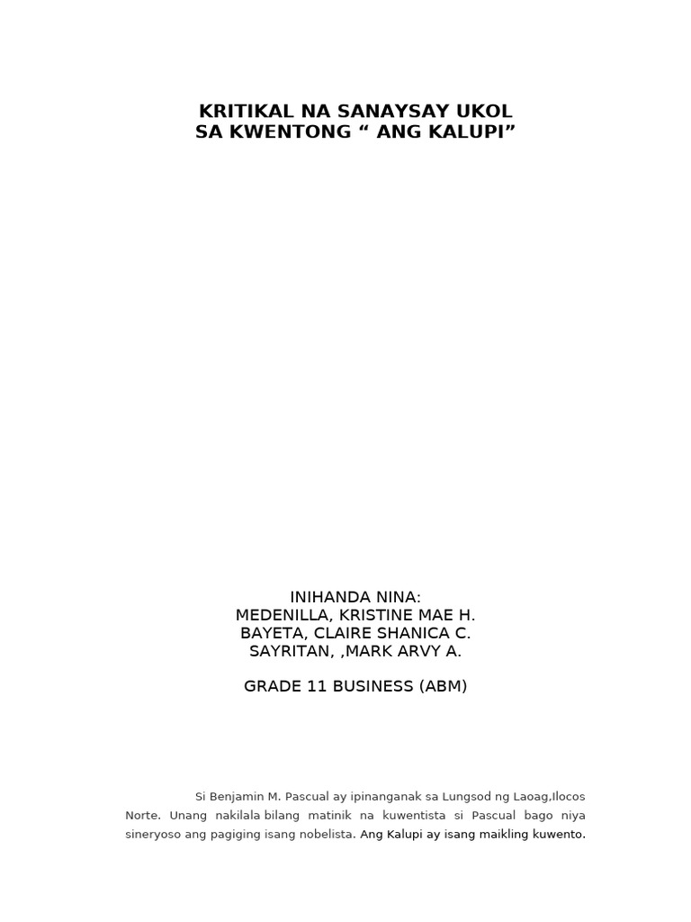 Kritikal Na Sanaysay Ukol | PDF