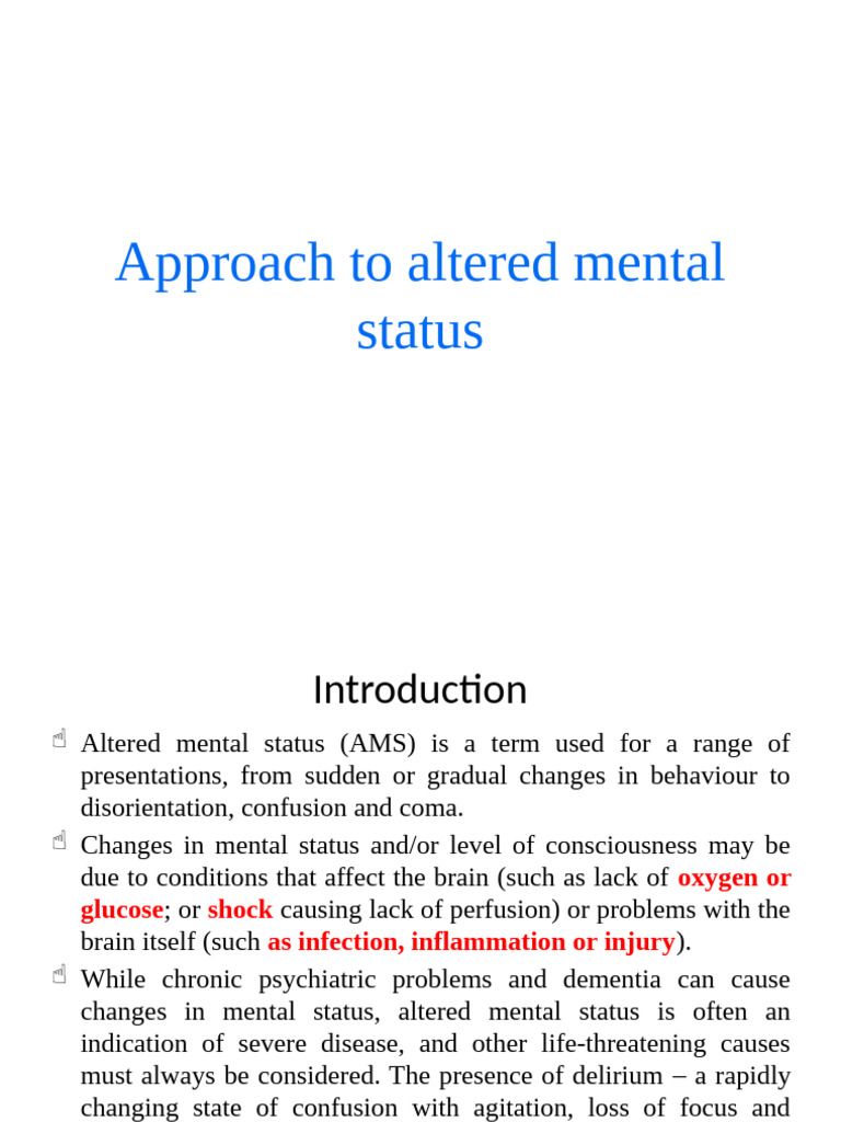 Approach to altered mental status | PDF | Hypothermia | Diseases And ...