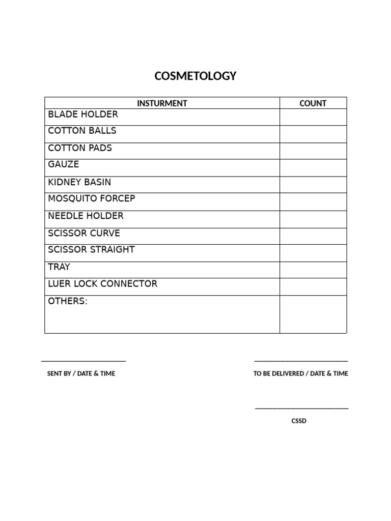 Cosmetology Instrument Checklist | PDF
