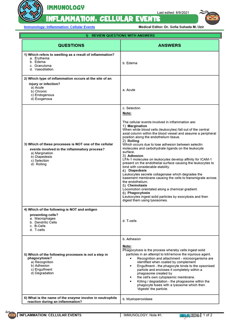 Inflammation: Cellular Events Guide | PDF | Inflammation | Phagocyte