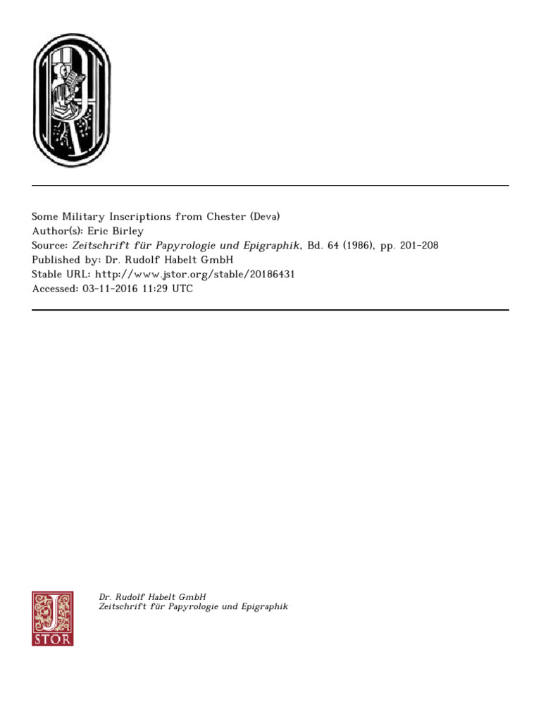 BIRLEY Some Military Inscriptions From Chester (Deva) . | PDF | Roman ...