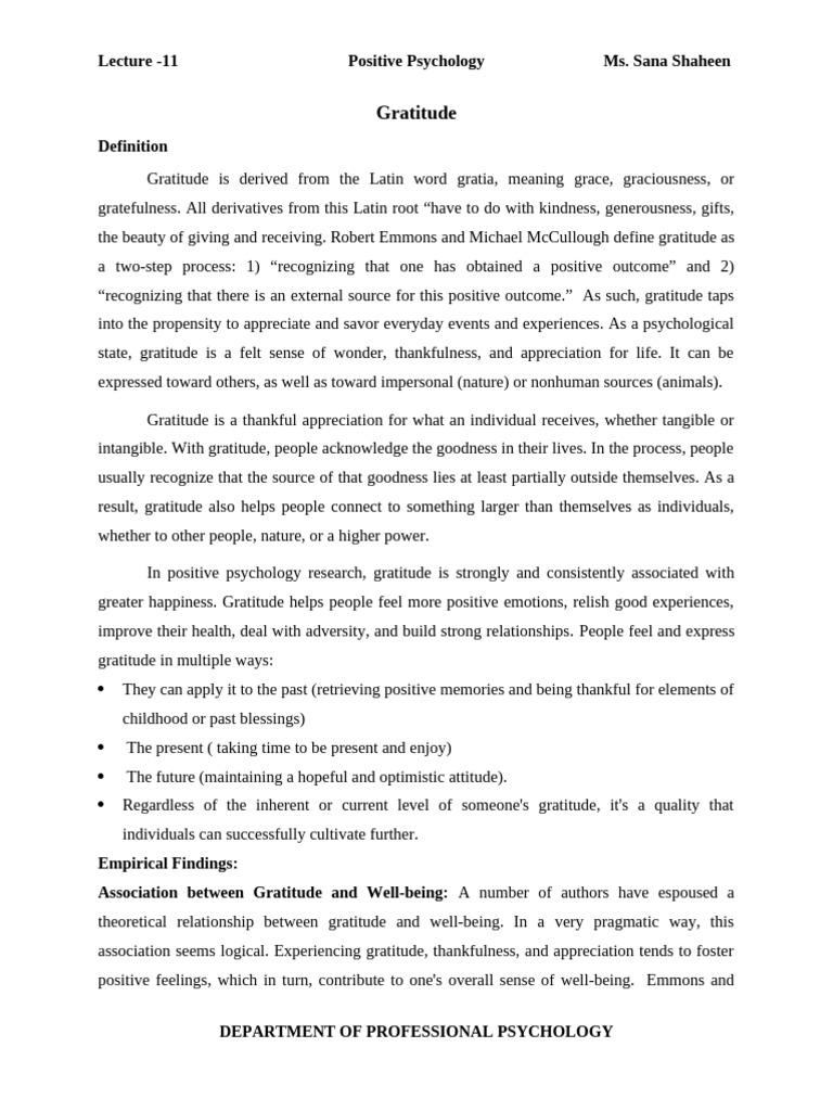 Lecture - 11 Gratitude 27012022 120223pm 19122024 095205am | PDF ...