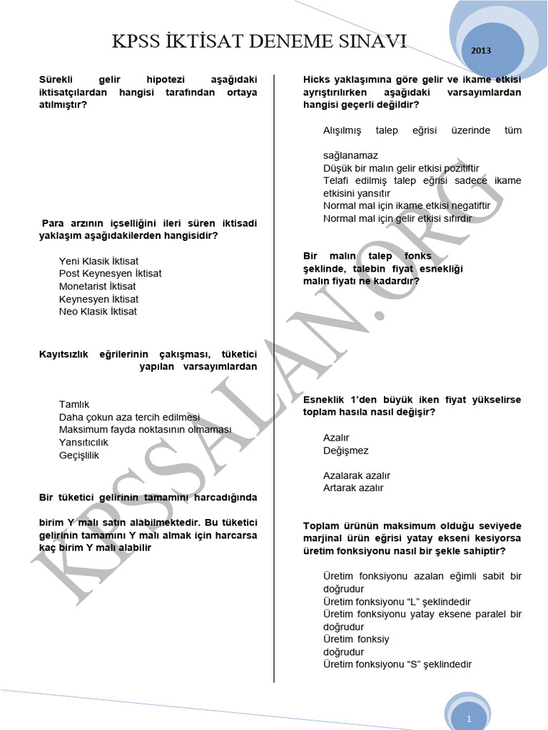 Kpss Iktisat Test | PDF