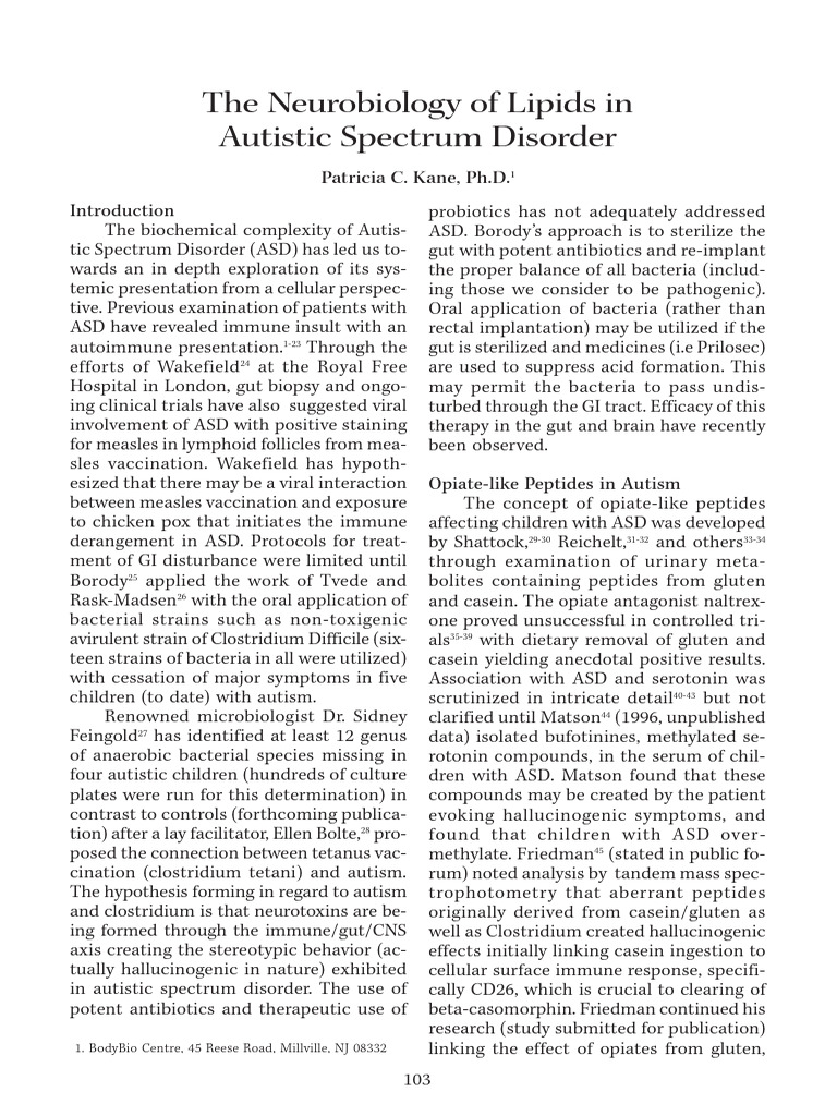 The Neurobiology of Lipids in Autistic Spectrum Disorder Nitric Oxide ...