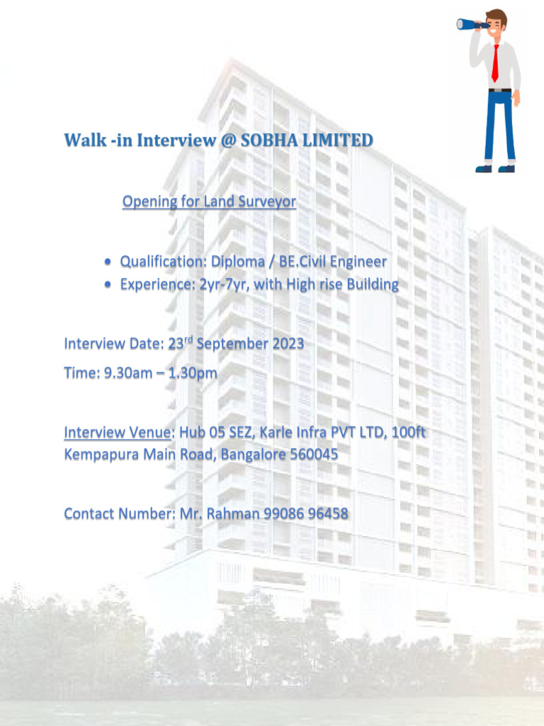 Walk-in Interview for Land Surveyor at SOBHA | PDF