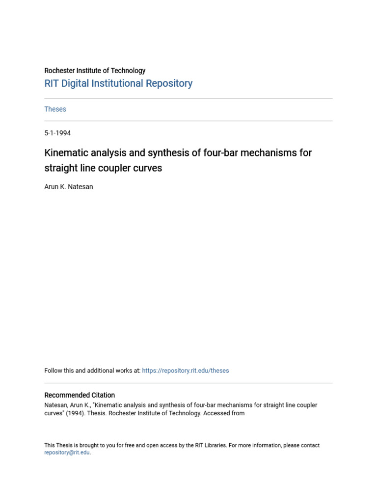 Kinematic Analysis and Synthesis of Four-Bar Mechanisms | PDF | Machines | Kinematics