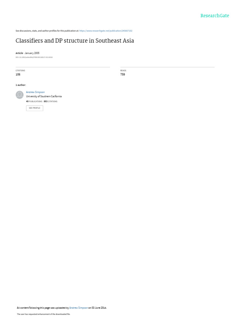 Classifiers and DP Structure in Southeast Asia | PDF | Syntax ...