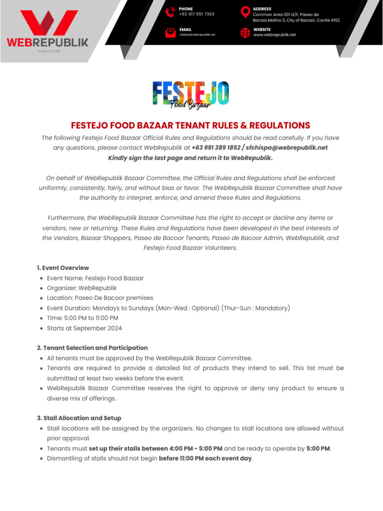 Final Festejo Bazaar Tenant Terms and Conditions 1 | PDF