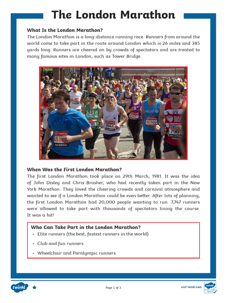 Year 3 and 4 The London Marathon Differentiated Reading Comprehension ...