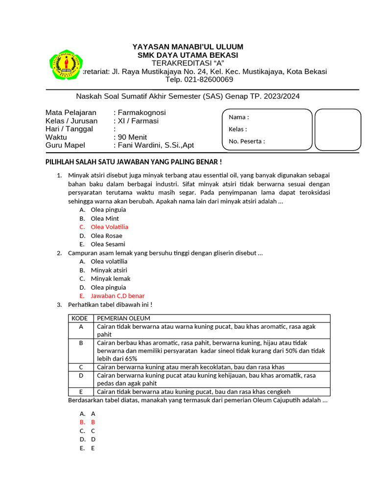 Naskah Soal Sas Genap Kelas 11 | PDF