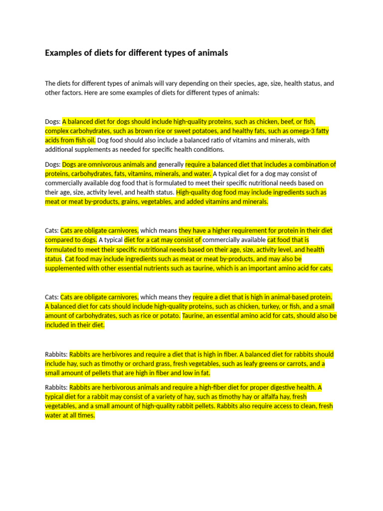 Examples of Diets For Different Types of Animals - 033547 | PDF | Foods ...