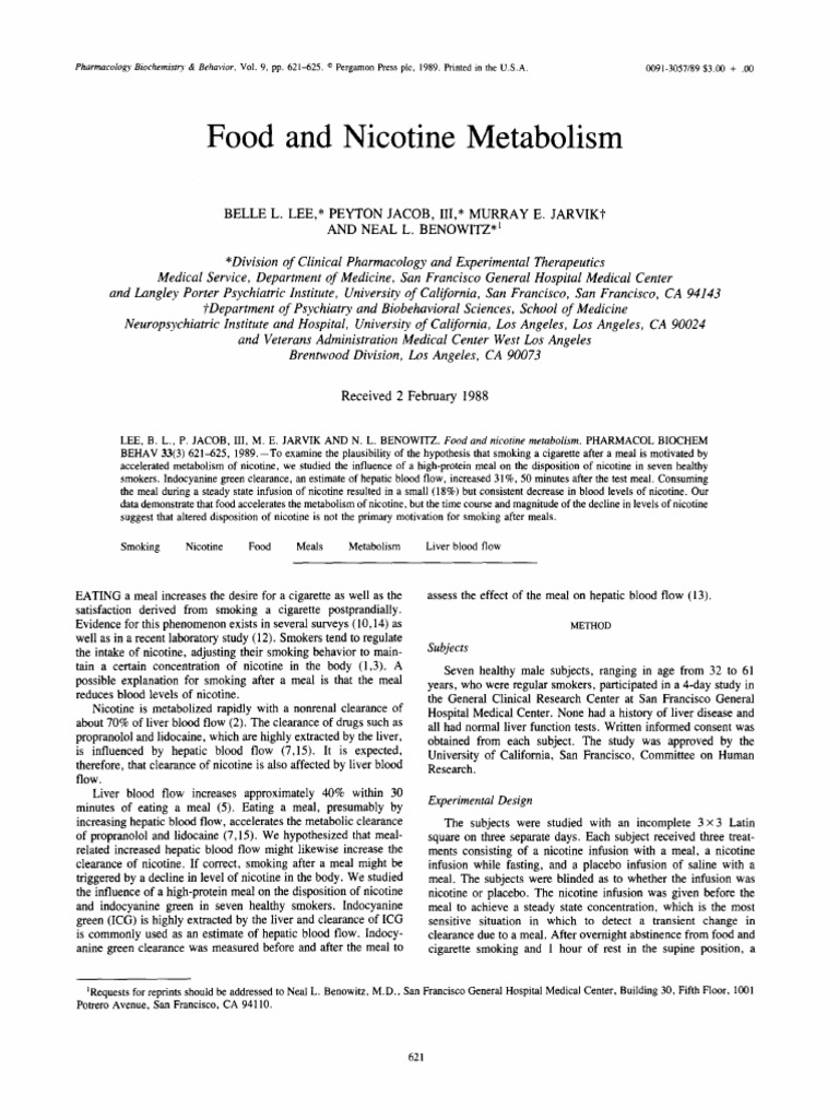 FOOD AND NICOTINE METABOLISM | PDF | Nicotine | Liver
