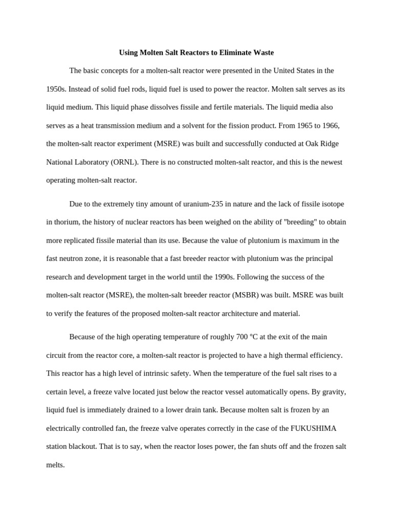 The Basic Concepts For A Molten | PDF | Nuclear Reactor | Nuclear Fuel