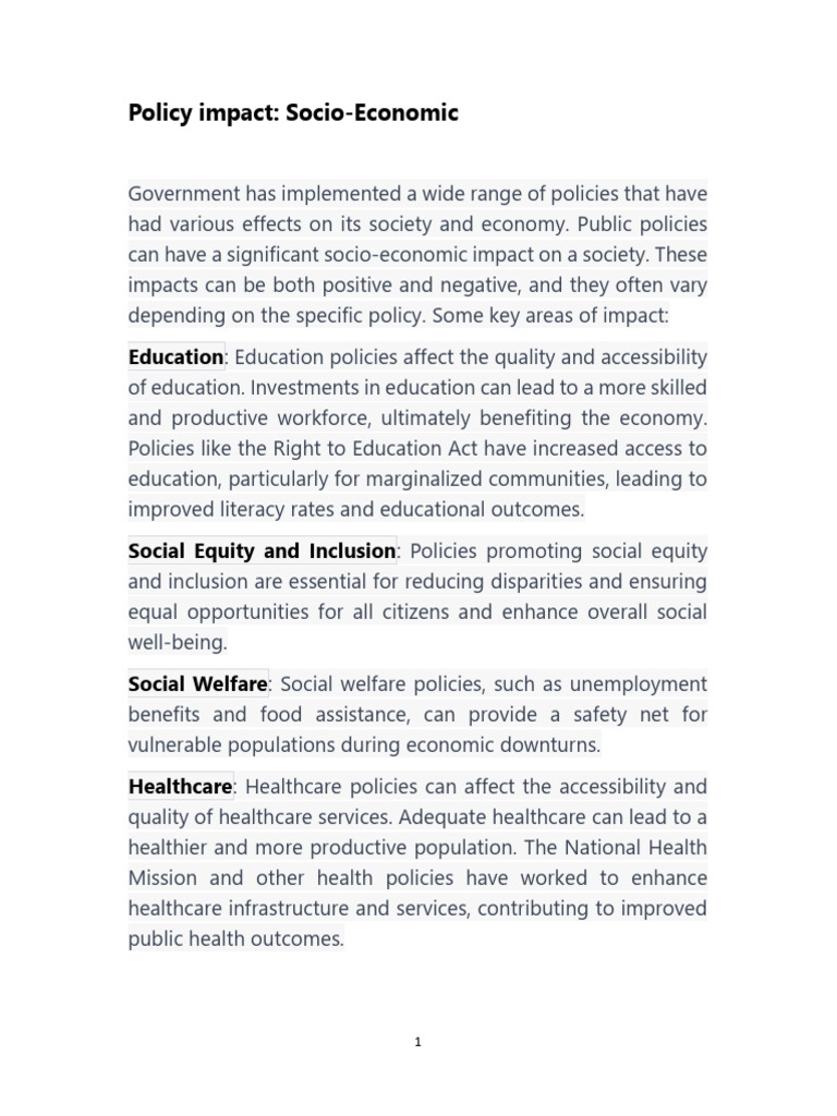Socio-Economic Impact of Public Policies | PDF | Policy | Welfare