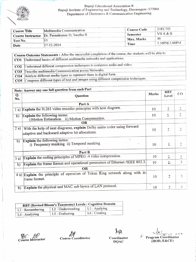 Multimedia Communication Course Exam Guide | PDF | Data Compression | Telecommunications