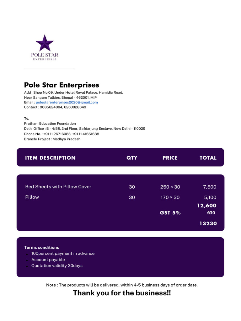 Star Quotation for Bed Sheets Order | PDF