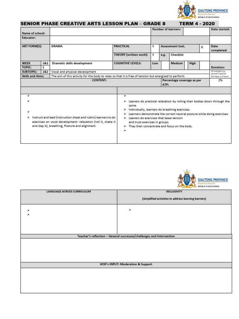Grade 8 Drama Term 4 Lp1 | PDF | Teachers | Learning