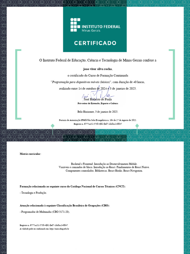 Certificado joão | PDF
