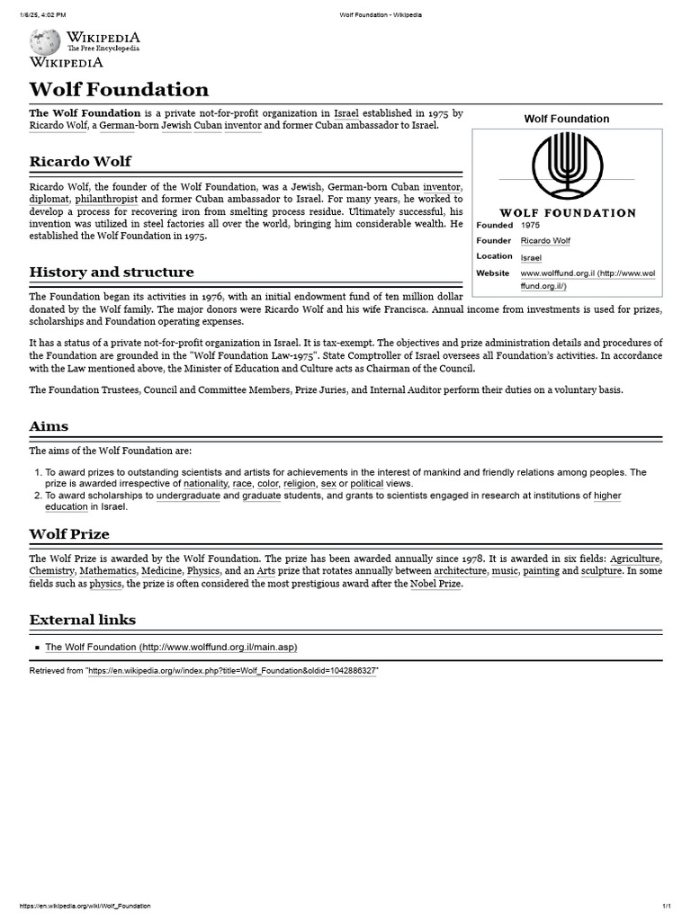 Wolf Foundation | PDF