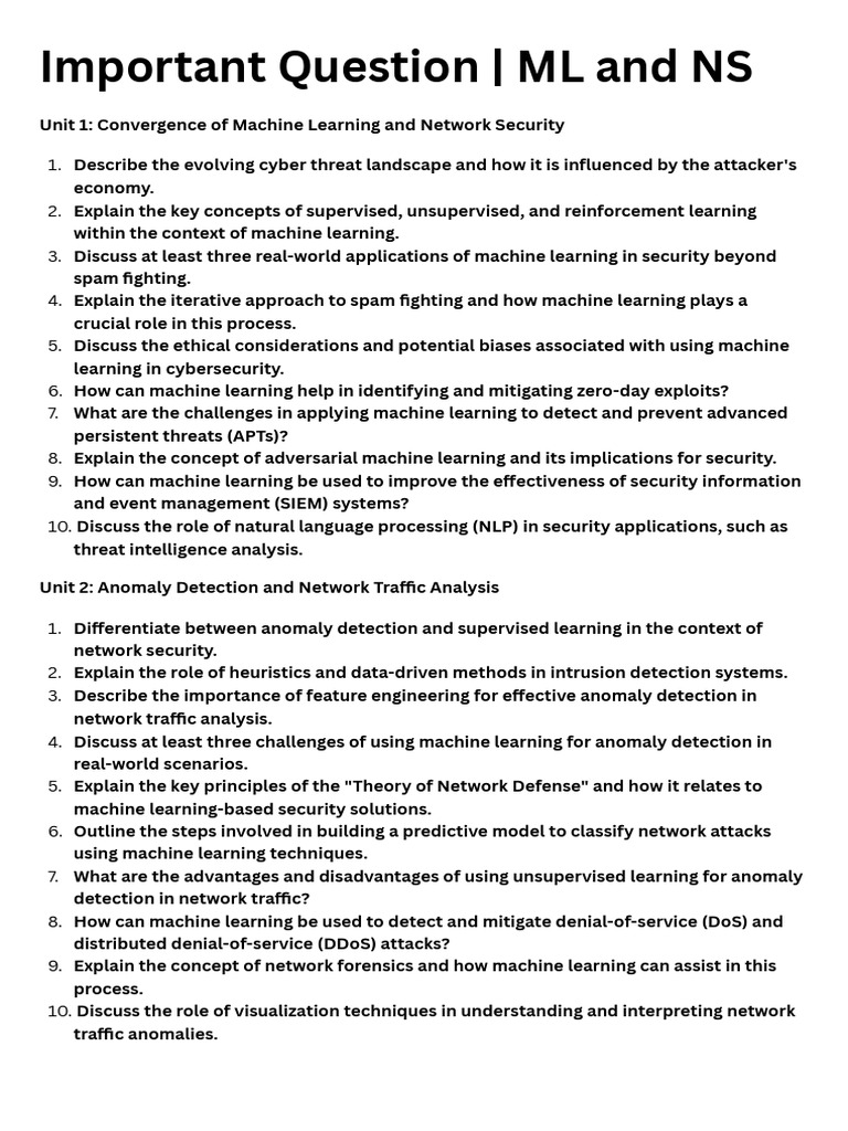 Important Question ML and NS | PDF | Machine Learning | Security