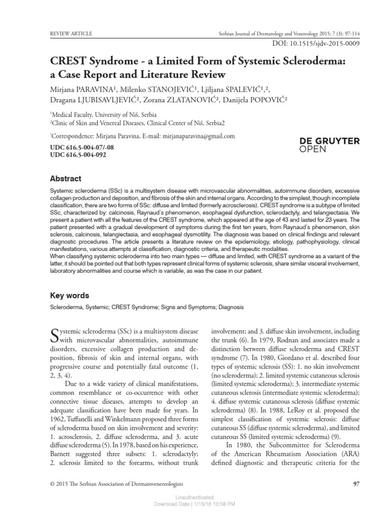 CREST_Syndrome_-_a_Limited_Form_of_Systemic_Sclero | PDF | Esophagus ...