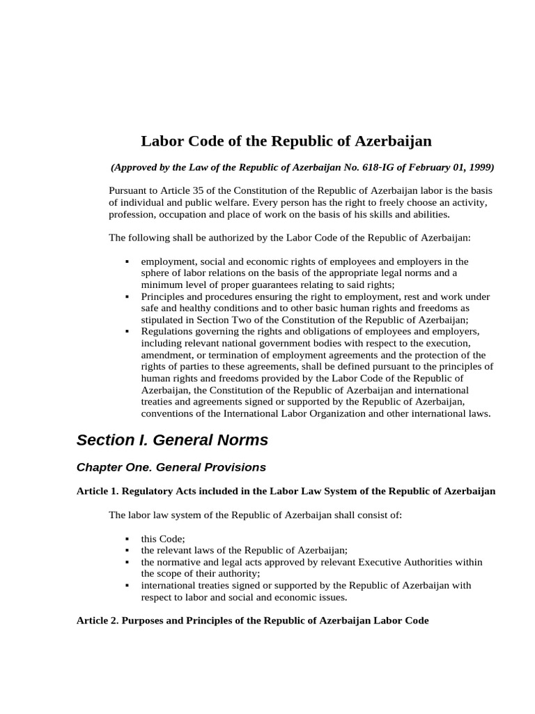 Azerbaijan Labor Code Overview | PDF | Employment | Labour Law