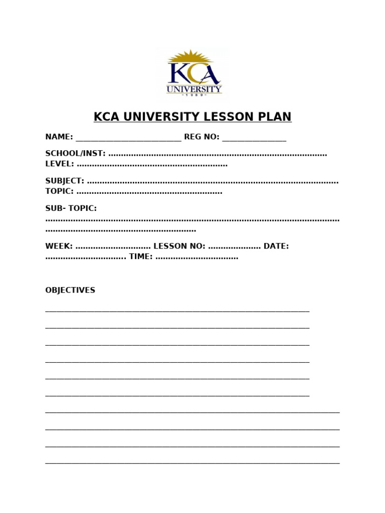 Kca University Lesson Plan | PDF