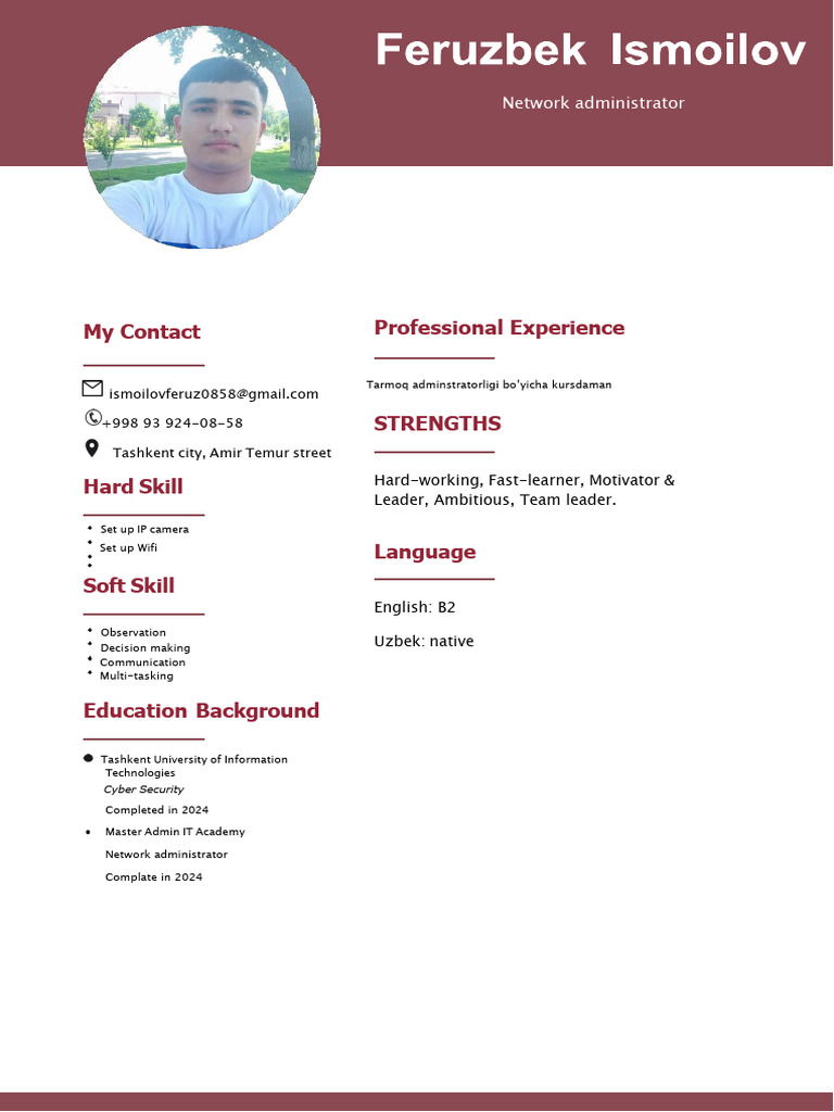 Feruzbek Ismoilov CV | PDF