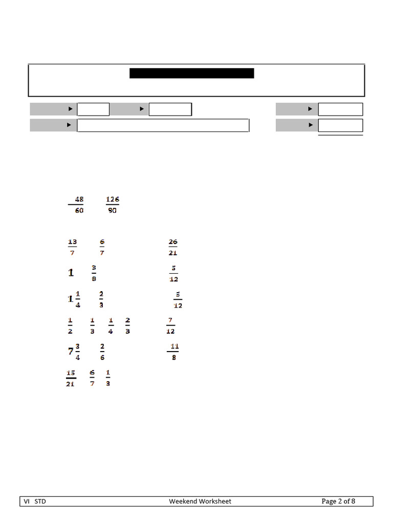CBSE Class 6 Fractions Worksheet | PDF