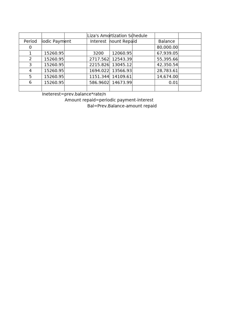 Liza's Amortization Schedule Breakdown | PDF