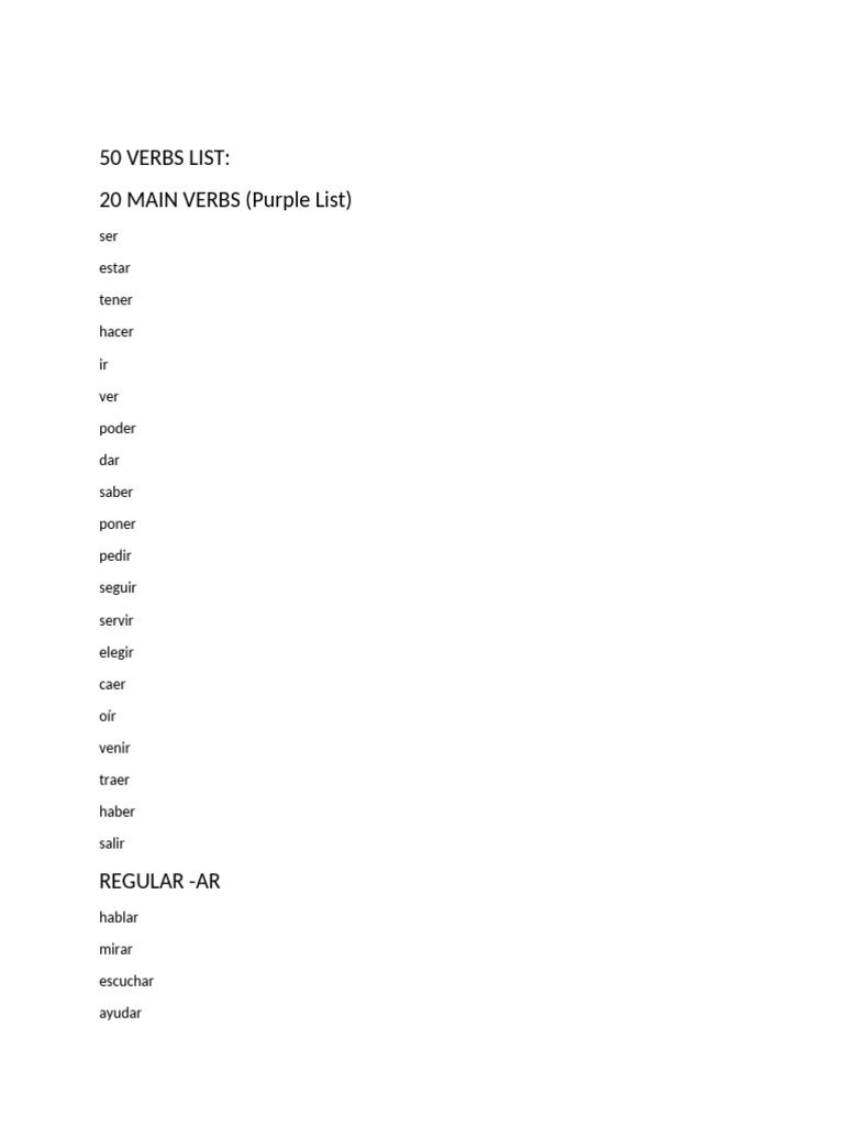 50 Spanish Verbs List | PDF