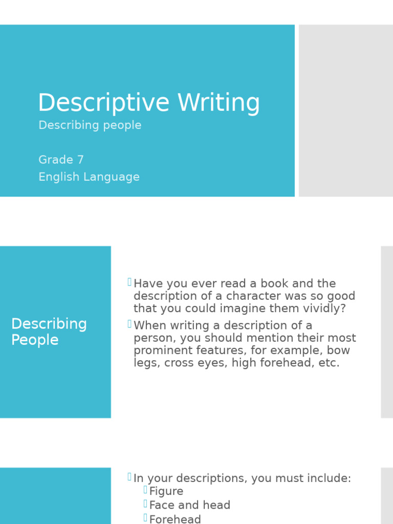 Descriptive Writing: Character Portraits | PDF