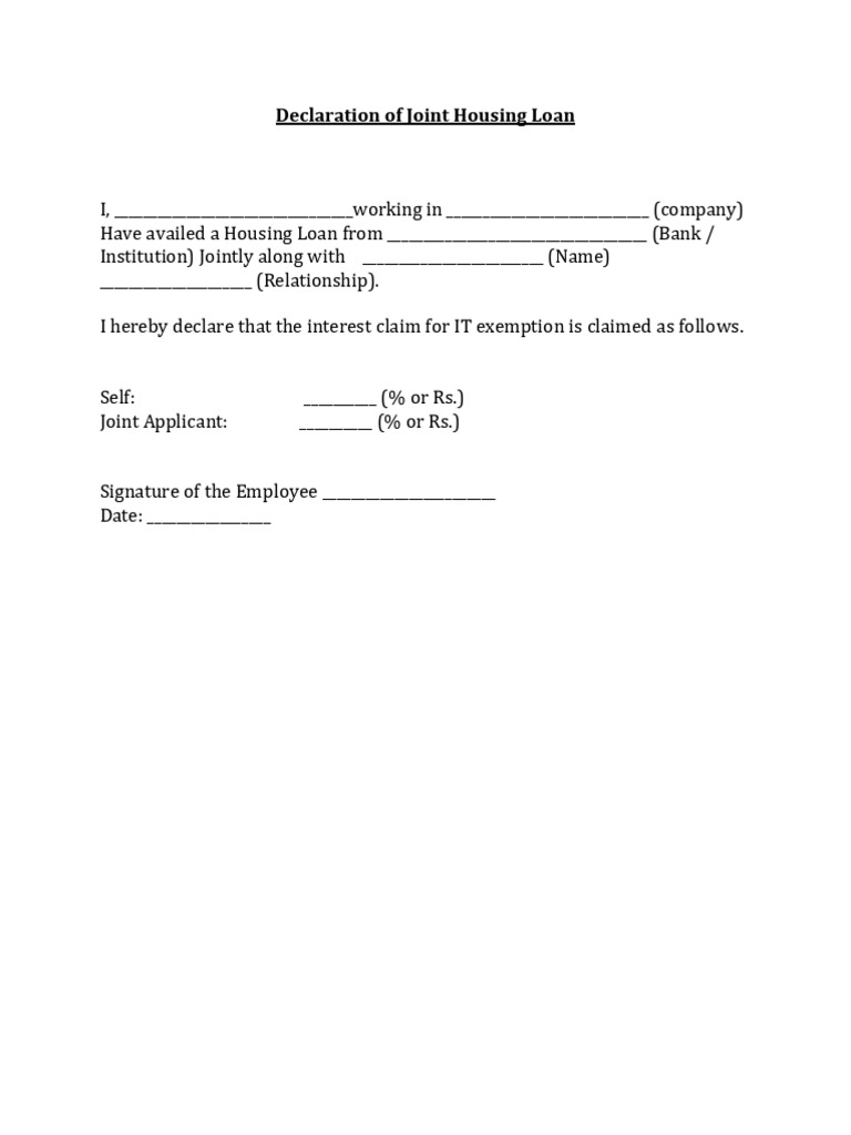 Joint Housing Loan Declaration Form | PDF
