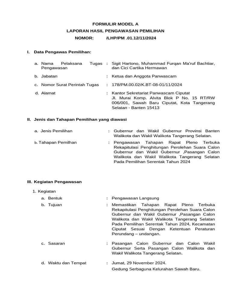 Formulir Model A 29 November | PDF