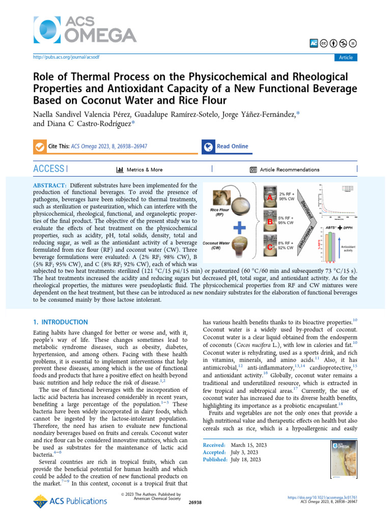 Pérez Et Al 2023 Role of Thermal Process on the Physicochemical and Rheological Properties and ...
